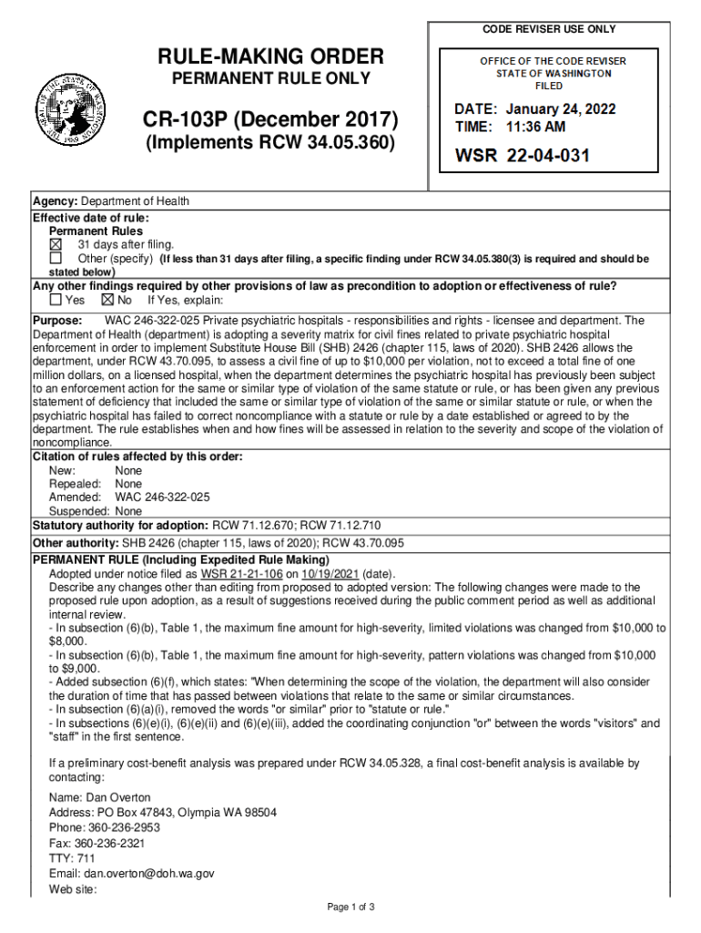 Fillable Online doh wa Psychiatric Hospital Fine Matrix CR-103 Form ...