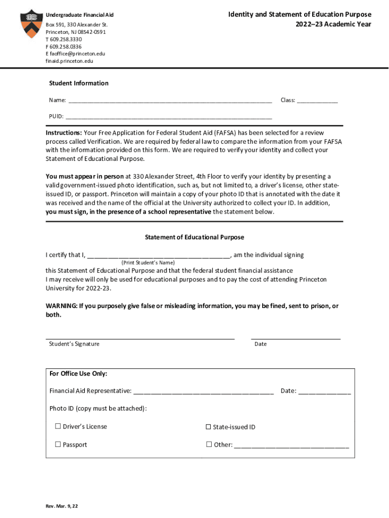 Fillable Online 2022-2023 IDENTITY AND STATEMENT OF EDUCATIONAL ... Fax ...