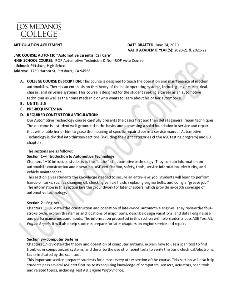 Fillable Online LMC COURSE: AUTO-110 Automotive Essential Car Care Fax ...