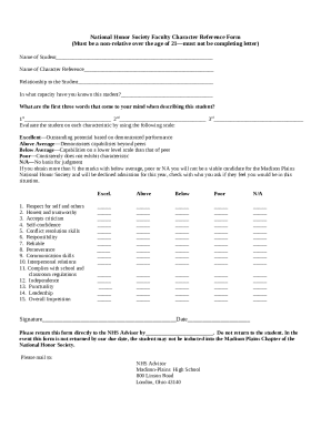 National Honor Society Character Reference Doc Template | pdfFiller