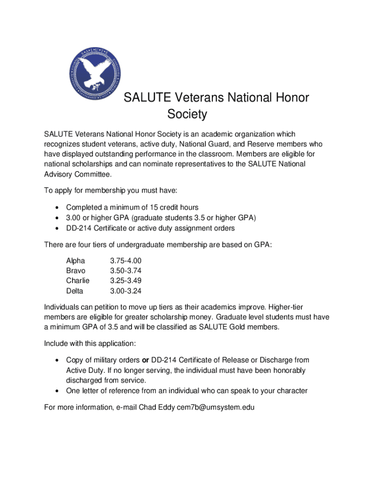 Fillable Online veterans missouri SALUTE Veterans National Honor ...