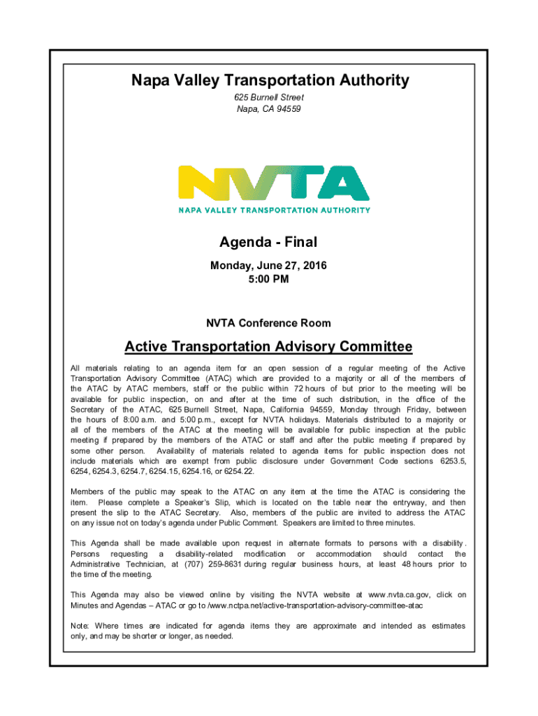 Fillable Online Napa Valley Transportation Authority (NVTA) Active ...