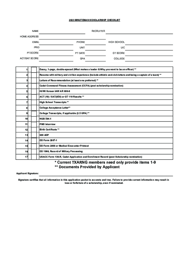 Fillable Online GRFD Scholarship Minuteman Campaign - U.S. Army Reserve ...