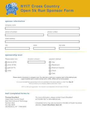 Fillable Online NYIT Cross Country Open 5k Run Sponsor Form Fax Email ...