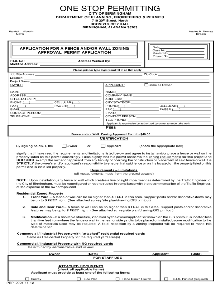 Fillable Online Fence/Wall Approval Permit Application - City of ...