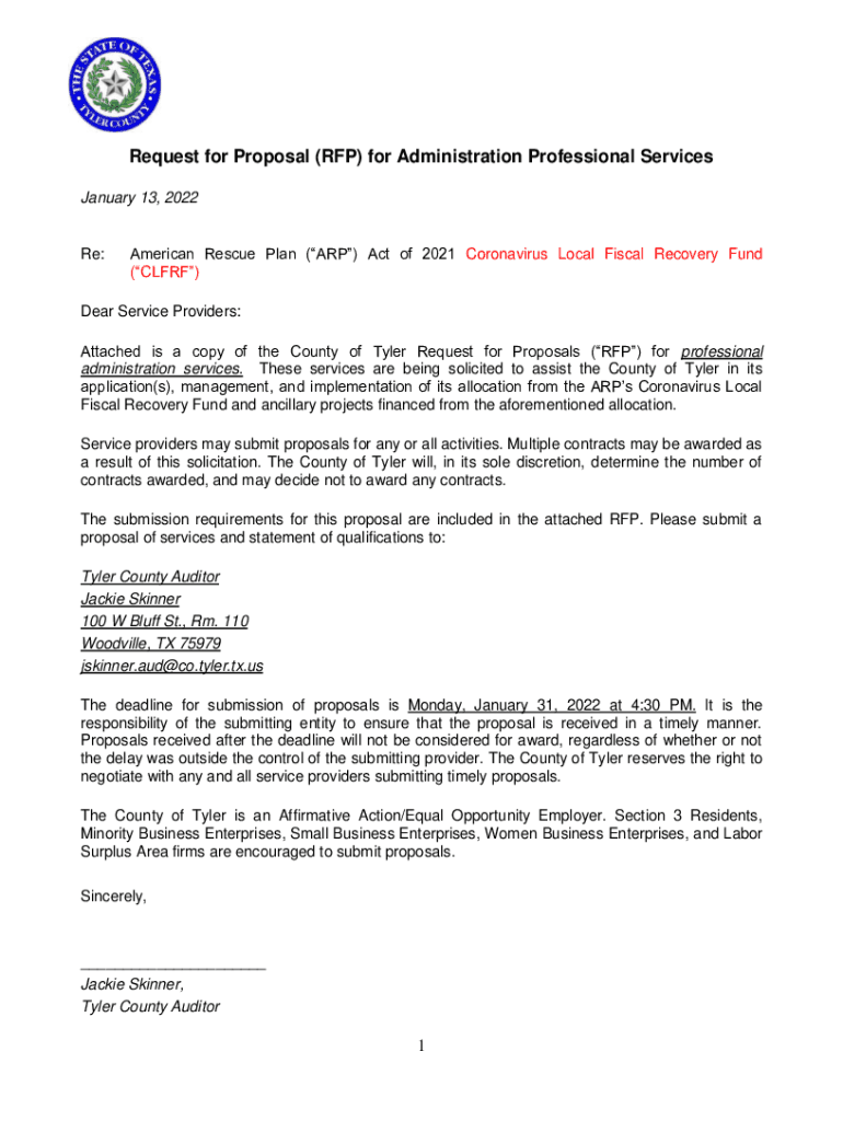 Fillable Online Request for Proposals (RFP) for American Rescue Plan ...