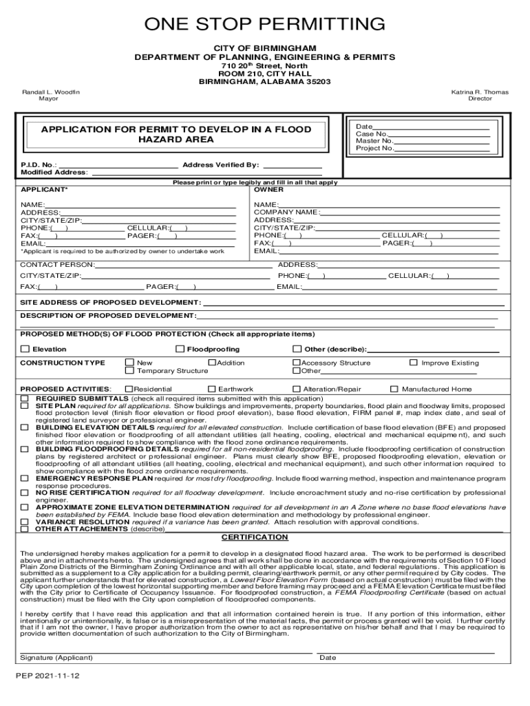 Fillable Online Flood Hazard Development Application - City of Birmingham Fax Email Print ...