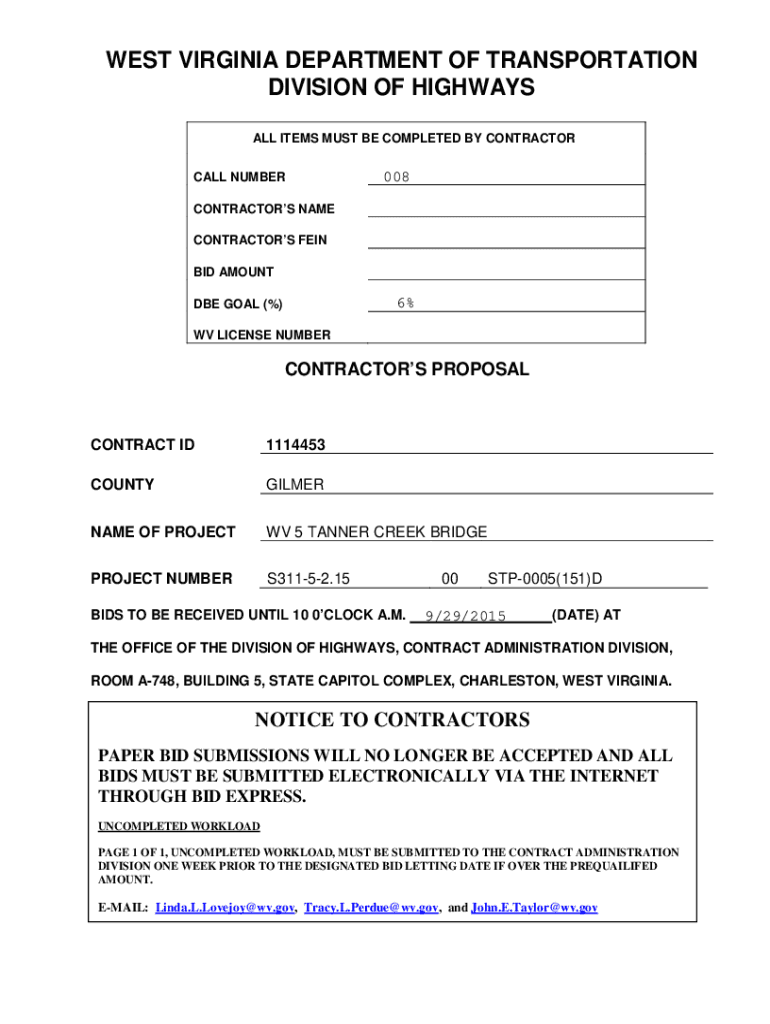 Fillable Online Delivery of Proposals - WV Department of Transportation Fax Email Print - pdfFiller