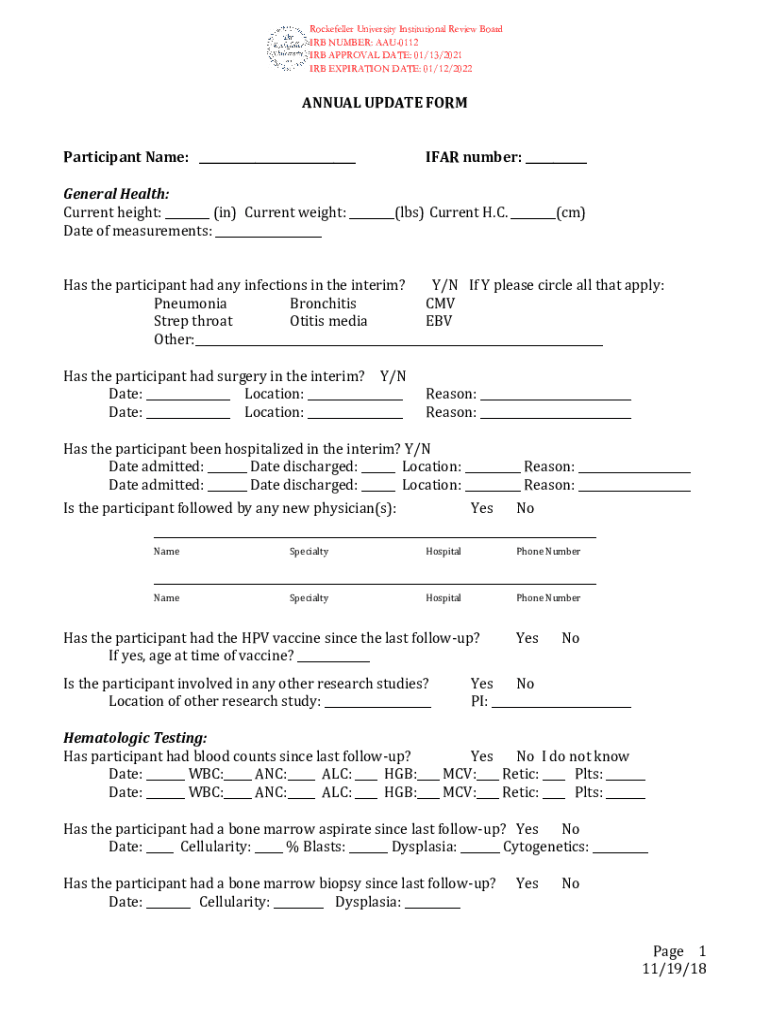 Fillable Online lab rockefeller ANNUAL UPDATE FORM Fax Email Print ...