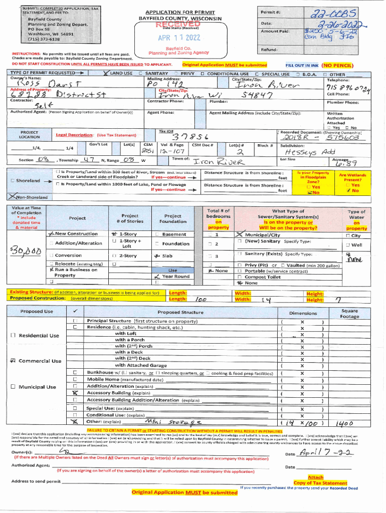 Fillable Online PERMIT - Bayfield County Fax Email Print - pdfFiller