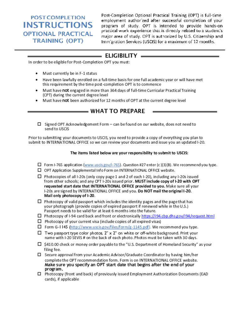 Fillable Online OPT Instruction Form-PAPER Application - Fresno State ...