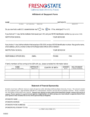 Fillable Online Affidavit of Support Form NAME: BIRTHDATE: Do you now ... Fax Email Print ...