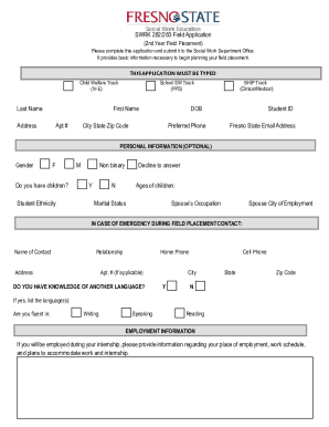 Fillable Online SWRK 282/283 Field Application - (2nd Year Field ...