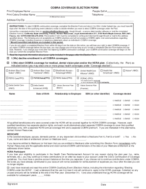 Fillable Online cobra coverage election form - Administration and ...