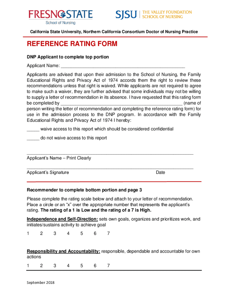 Fillable Online DNP Letter of Recommendation and Reference Rating Form ...