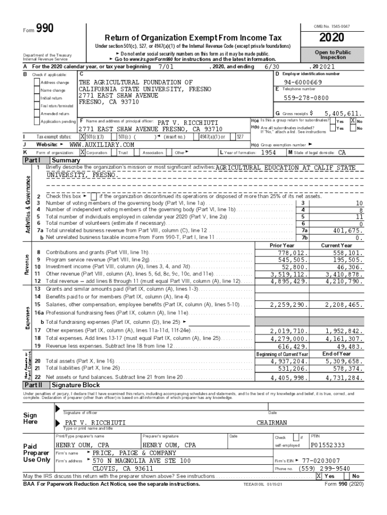 Fillable Online 2020 Form 990 Ag Foundation.pdf Fax Email Print - pdfFiller