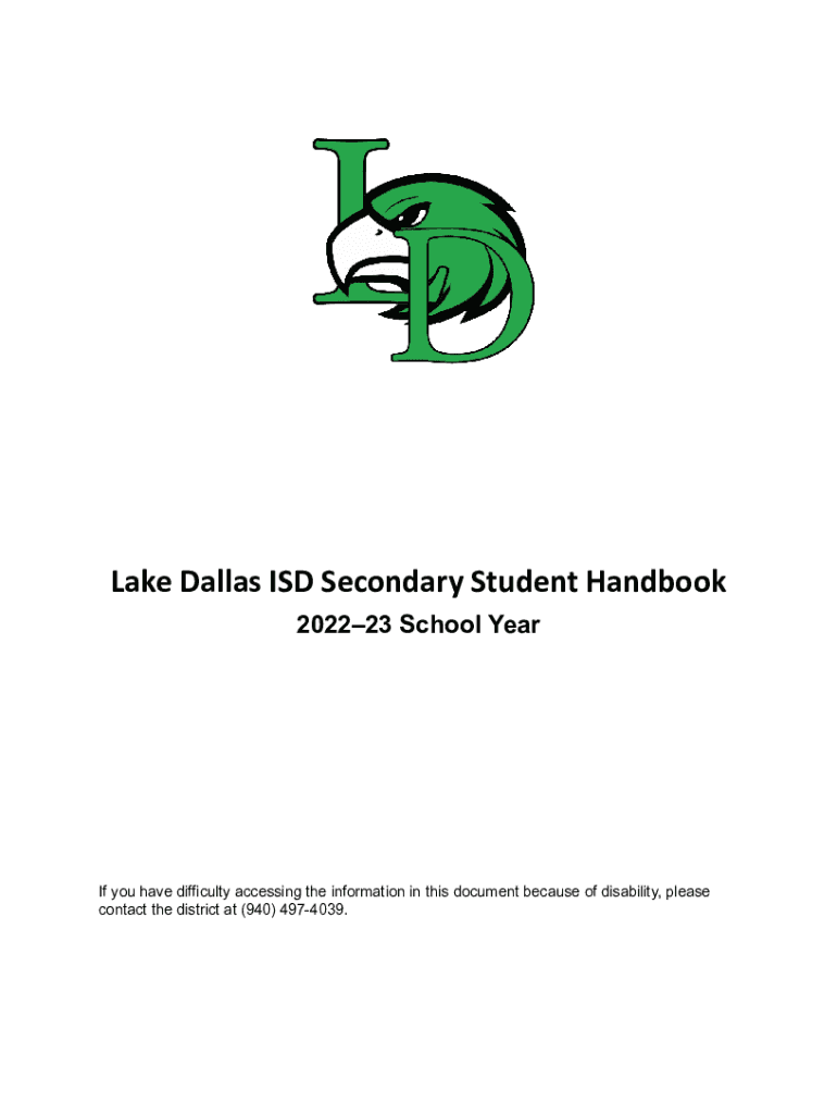 Fillable Online Student Handbooks / Secondary Handbook - Lake Dallas ...