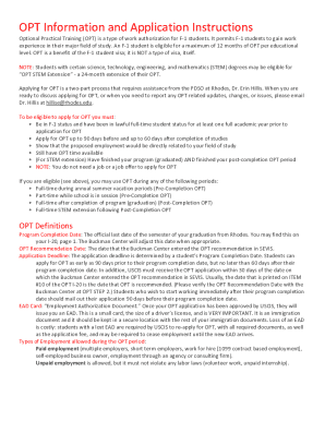 Fillable Online OPT Online Application Info and Instructions Fax Email ...