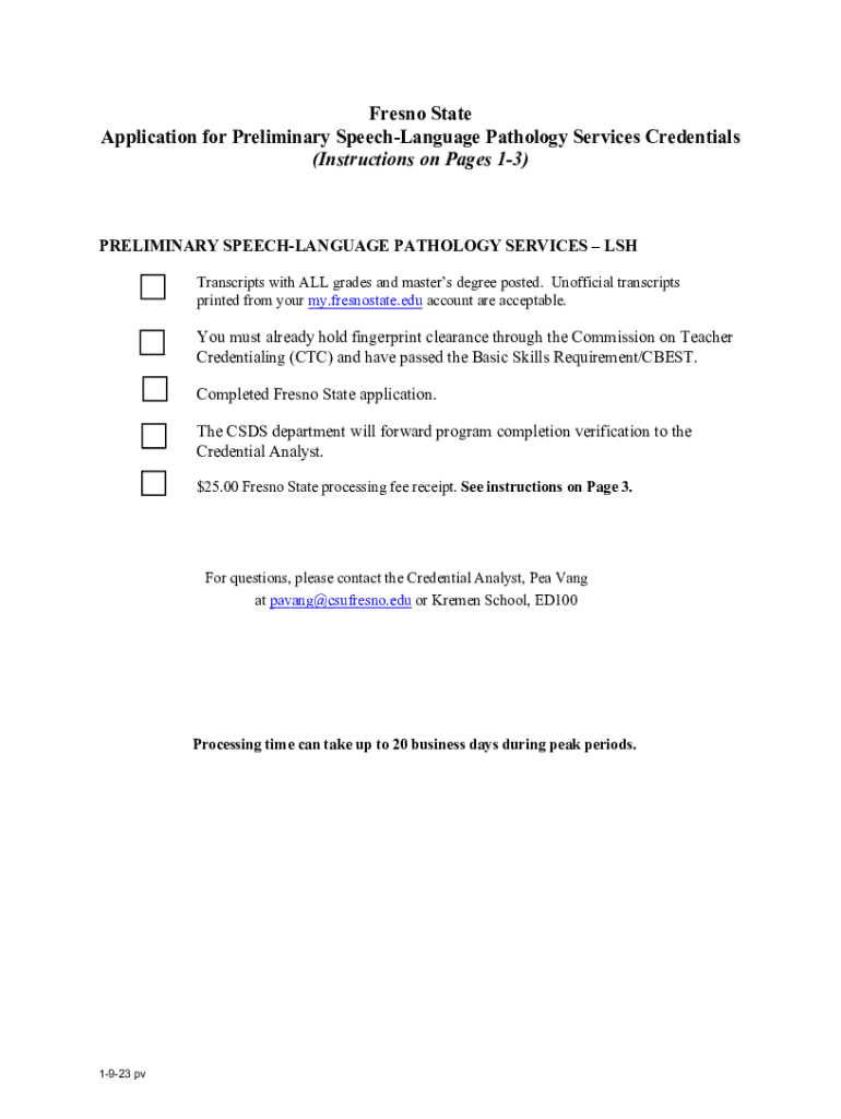 Fillable Online Fresno State Application for Preliminary Speech ...