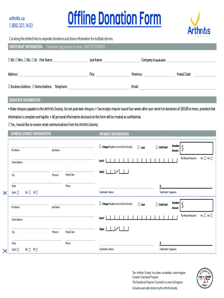 Fillable Online Offline Donation FormArthritis Society Fax Email Print - pdfFiller