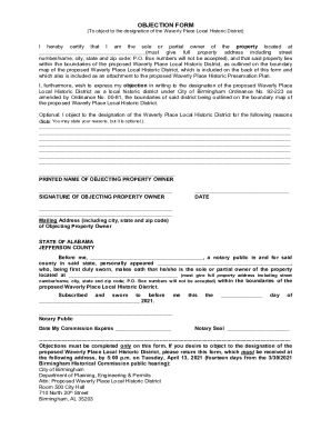 Fillable Online OBJECTION FORM - Birminghamal.gov Fax Email Print ...