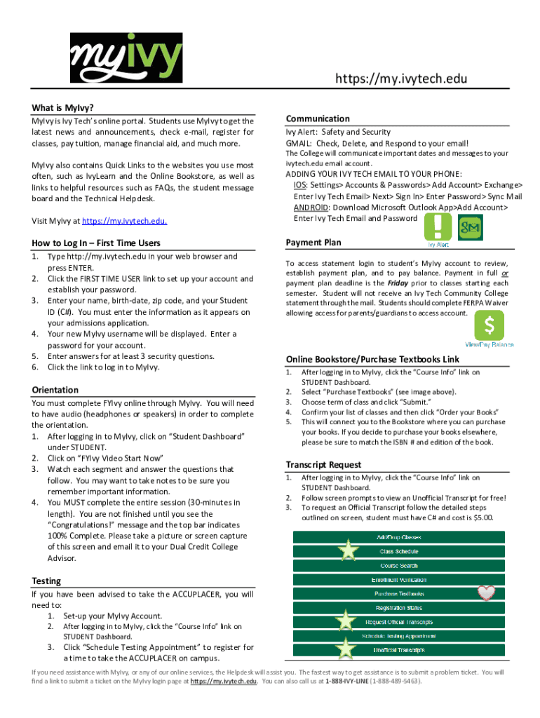 Fillable Online How to Register - Ivy Tech Community College of Indiana ...