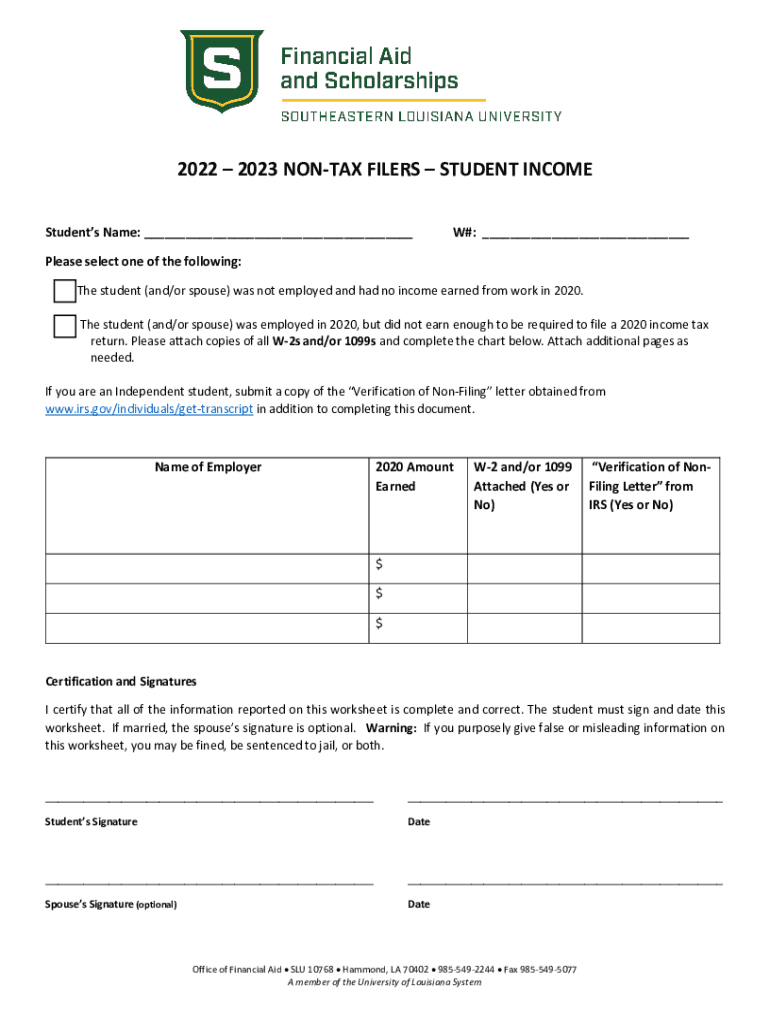 Fillable Online 2022-2023 Parent Non-tax Filer's Statement - AWS Fax Email Print - pdfFiller