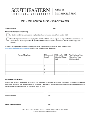 Fillable Online 2021-2022 Dependent Student Non-tax Filer's Statement Fax Email Print - pdfFiller
