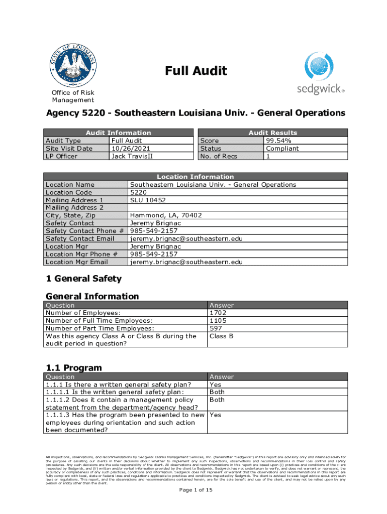 Fillable Online Internal Audit - Louisiana Division of Administration Fax Email Print - pdfFiller