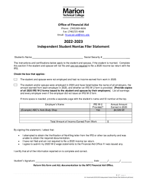 Fillable Online Student Non-Tax Filer Statement - Office of Financial ...
