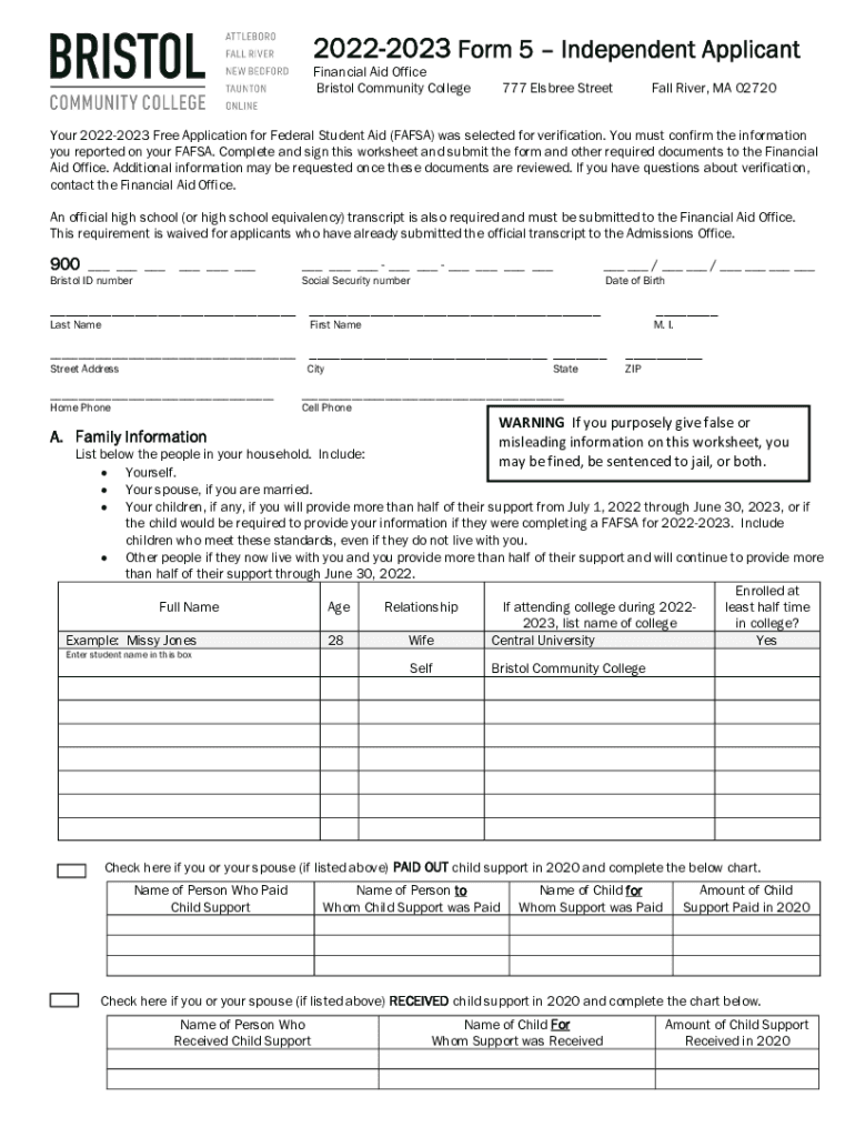 Fillable Online 2022-2023 Form 5 Independent Applicant Fax Email Print ...