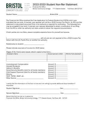 Fillable Online 2022-2023 Student Tax Non-Filer Statement Form Fax Email Print - pdfFiller