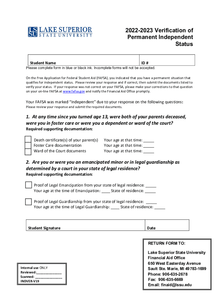 Fillable Online 20222023 Independent status verificationASU Tuition Fax Email Print - pdfFiller