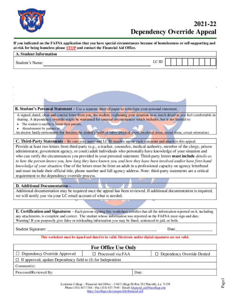 Fillable Online Dependency Override Appeal Fax Email Print - pdfFiller