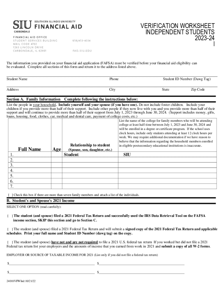 Fillable Online fao siu VERIFICATION WORKSHEET Fax Email Print - pdfFiller