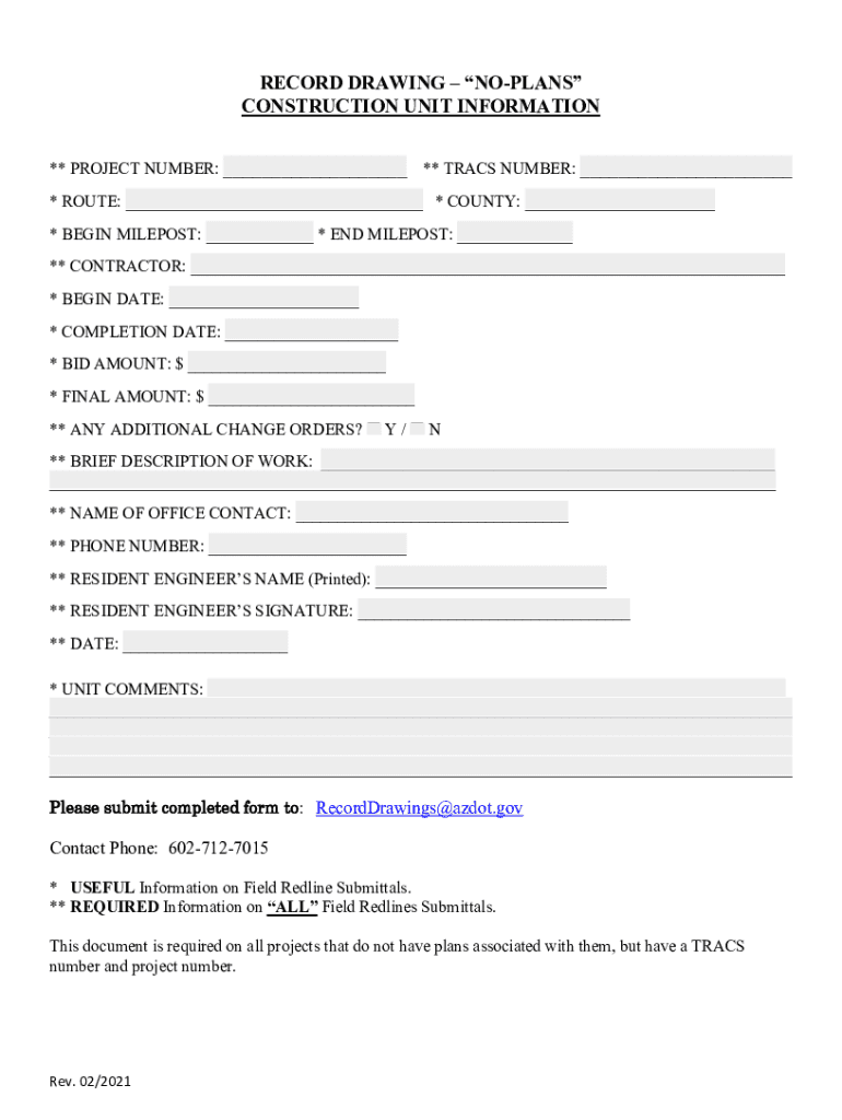Fillable Online record-drawing-project-submittal-form.pdf - ADOT Fax ...