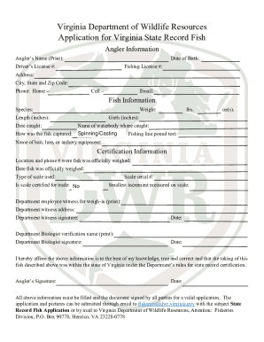 Fillable Online Application for Virginia State Record Fish Fax Email ...