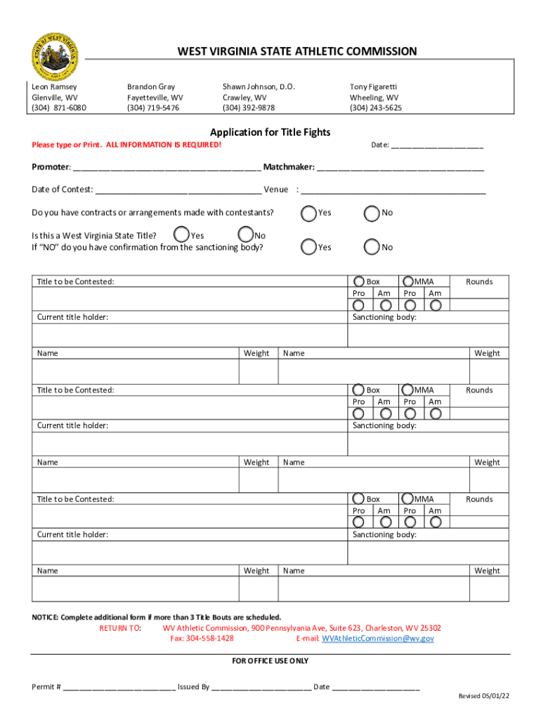 Fillable Online athleticcommission wv Welcome to the State Athletic ...