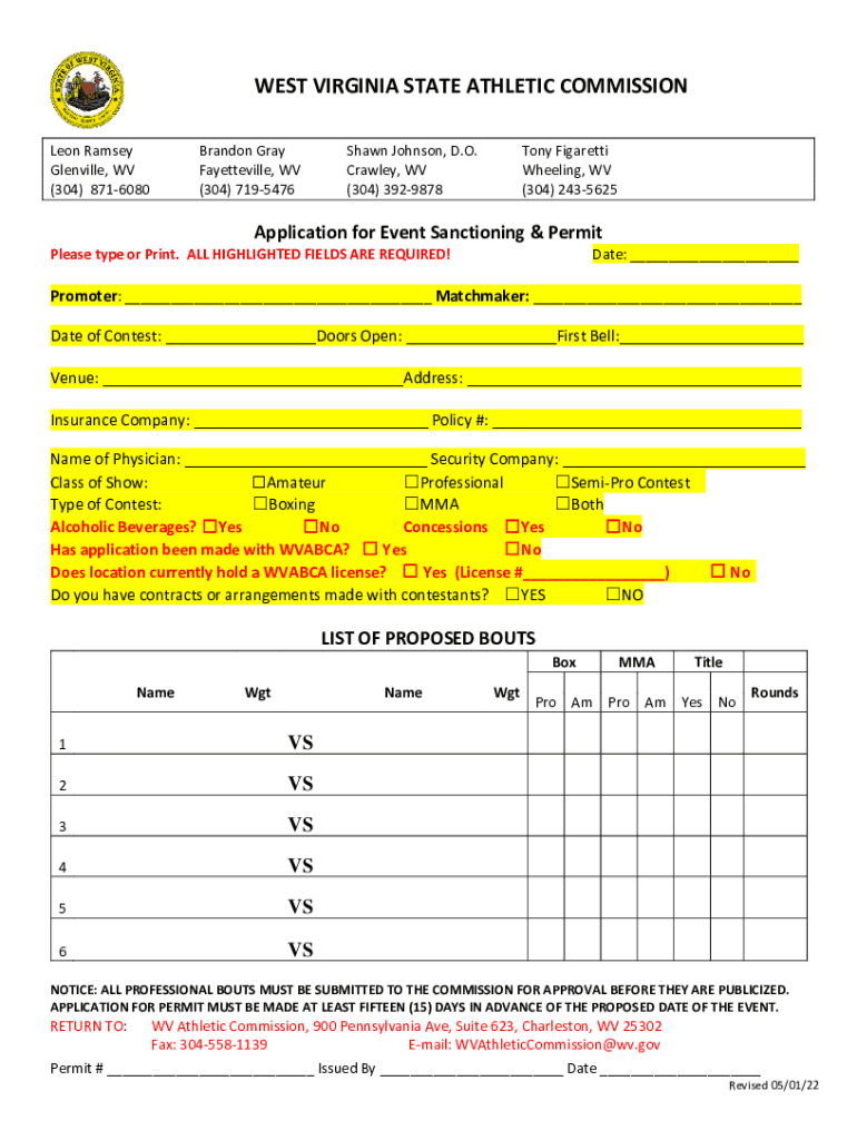 Fillable Online athleticcommission wv For Athletes - the State Athletic ...