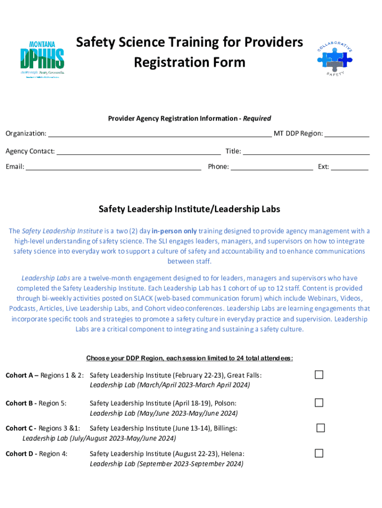 Fillable Online dphhs mt Safety Science Training for Providers ...