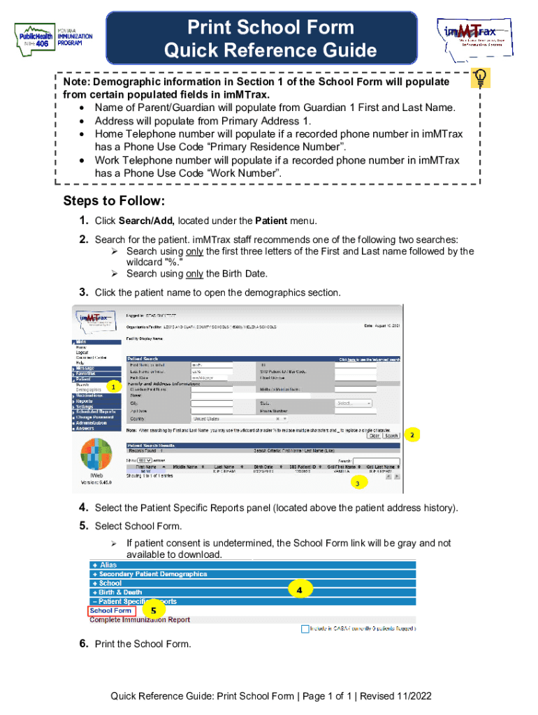 Fillable Online dphhs mt Print School Record Form Quick Reference Guide. Print School Record ...