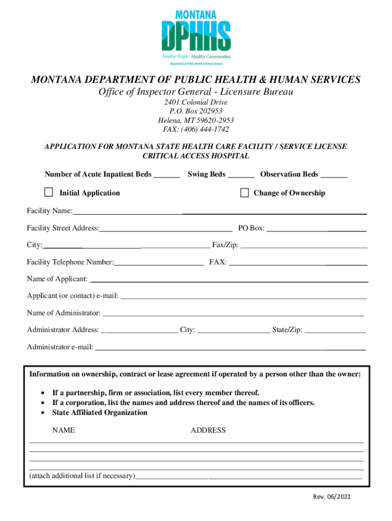 Fillable Online dphhs mt Licensure Bureau Fax Email Print - pdfFiller