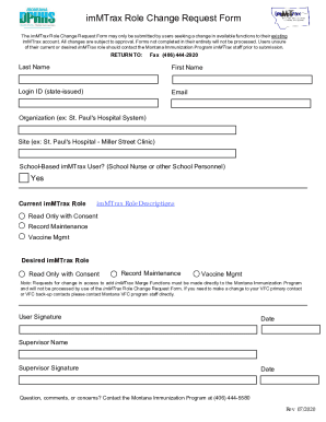 Fillable Online dphhs mt imMTrax Role Change Request Form - dphhs Fax ...