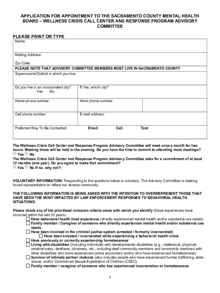 Fillable Online Mental Health Services - Sacramento County Fax Email ...