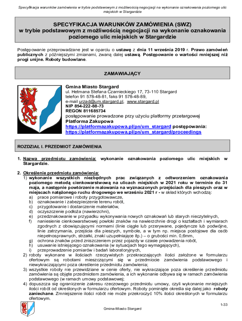 Fillable Online SPECYFIKACJA WARUNKW ZAMWIENIA (SWZ) w trybie ... Fax Email Print - pdfFiller