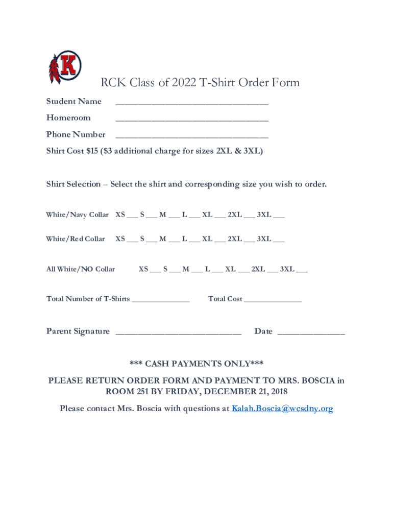 Fillable Online PHS Class Shirt Order Form - Patterson High School Fax ...