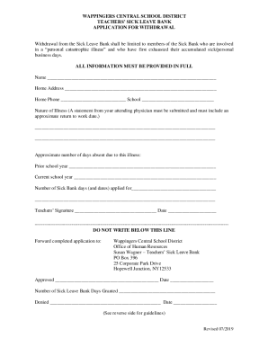 Fillable Online Sick Bank Withdrawal Application Revised 070119.pdf Fax ...