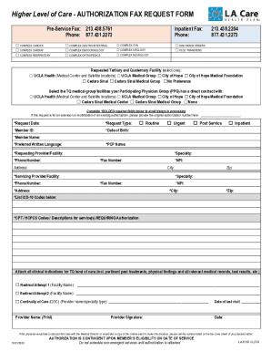 Fillable Online Higher Level of Care - AUTHORIZATION FAX REQUEST FORM ...