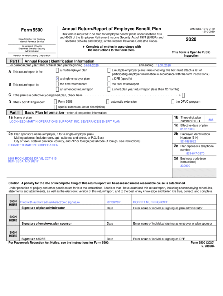 Fillable Online Form5500 Annual Return/Report of ... - Lockheed Martin ...