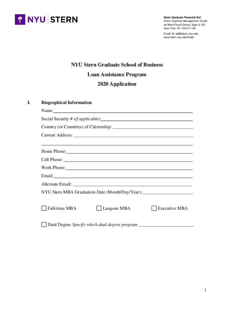 Fillable Online Financial Aid Contact Us - NYU Stern Fax Email Print - pdfFiller